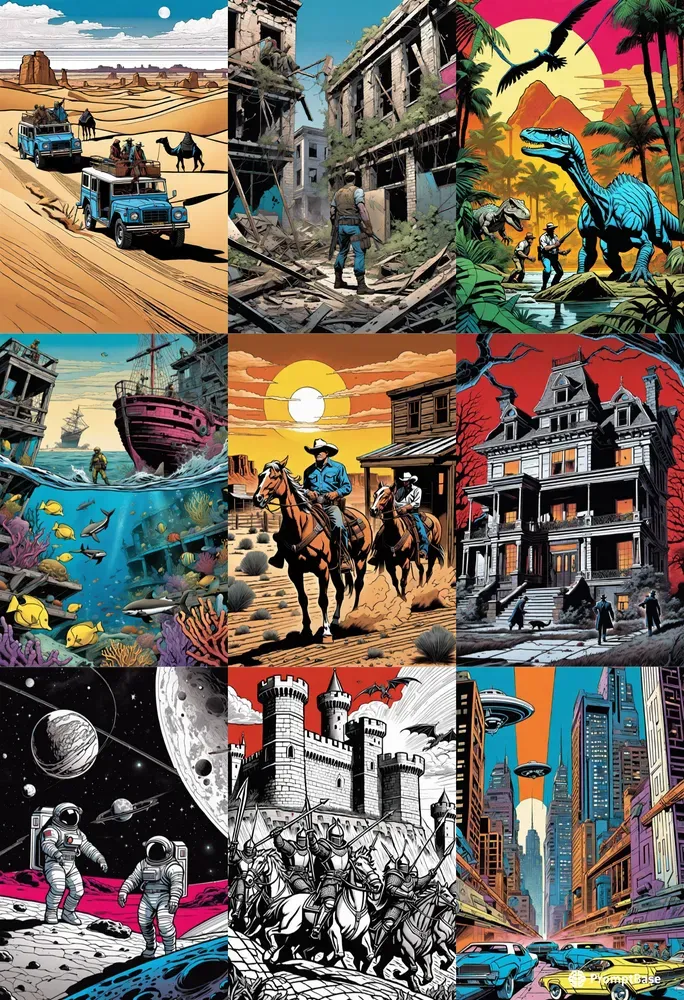 Dynamic Comic Scenes DALL·E Prompt | PromptBase