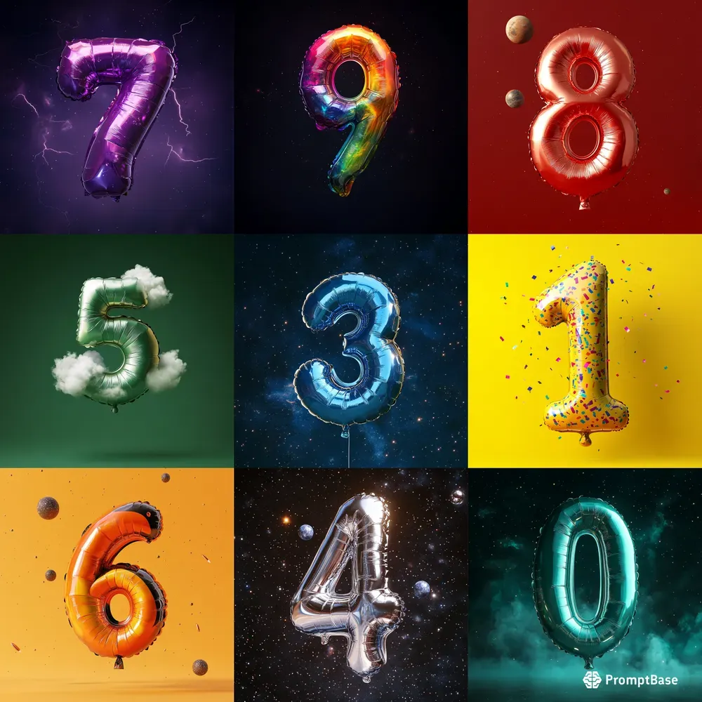Floating Number Balloon Designs Midjourney Prompt | PromptBase