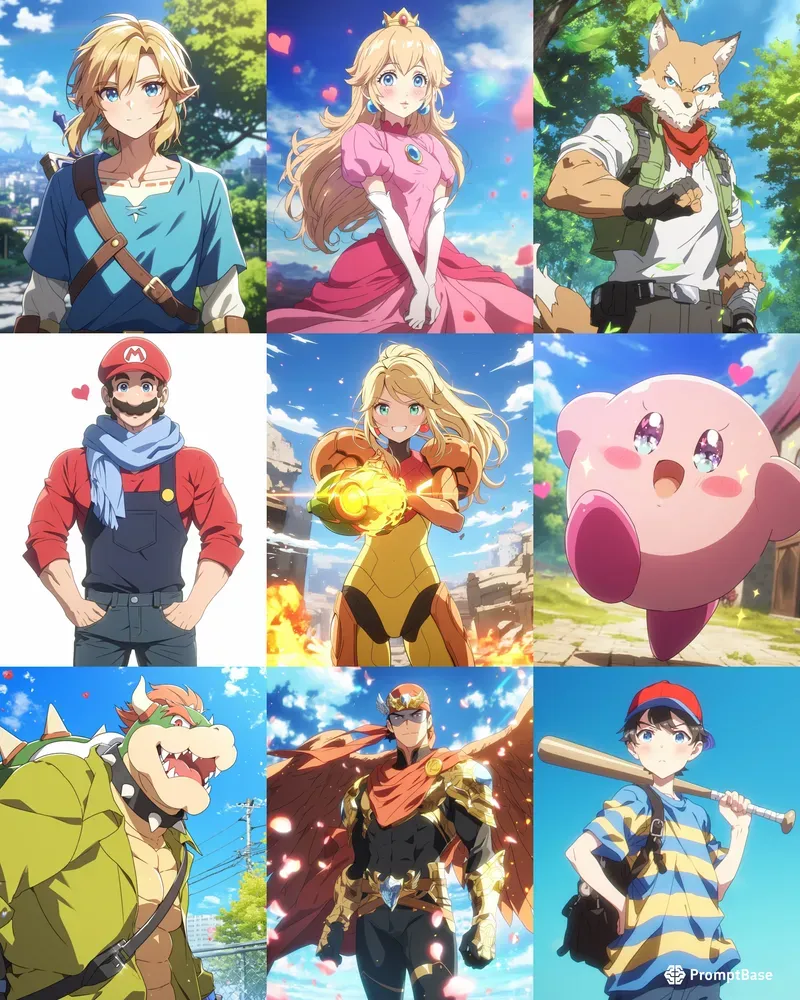 Romantic Anime Nintendo Characters Midjourney Prompt | PromptBase