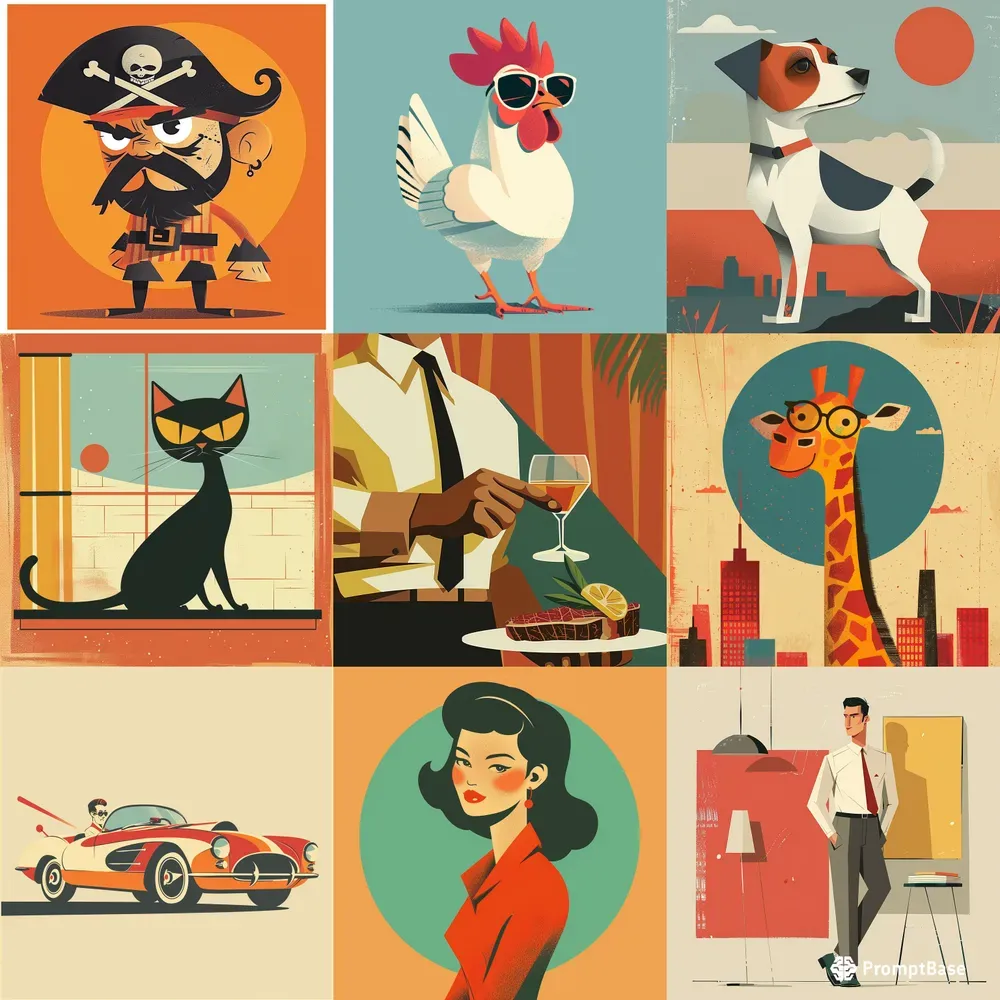 1960s Retro Cartoon Style Illustrations Midjourney Prompt | PromptBase