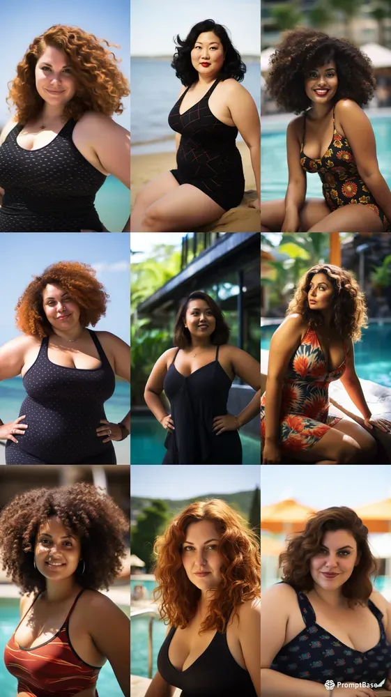 Curvy Summer Swimsuit Portraits Midjourney Prompt | PromptBase