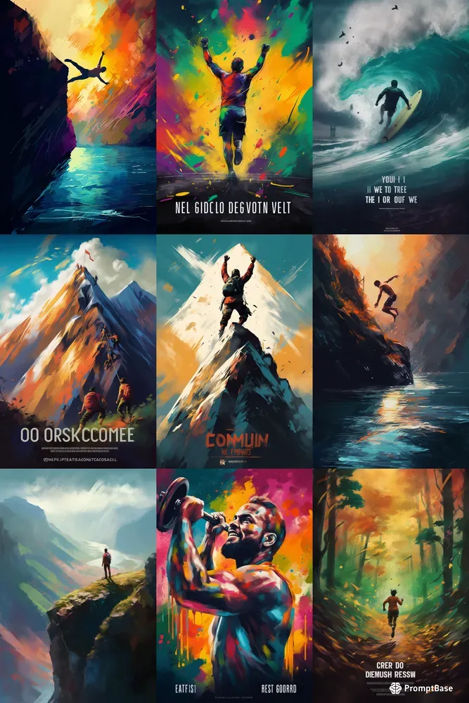 Motivational Painted Posters Midjourney Prompt | PromptBase