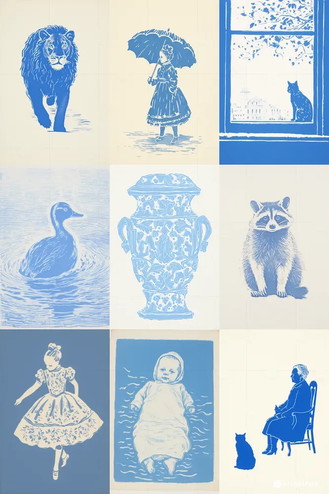 Blue Woodcuts Midjourney Prompt | PromptBase