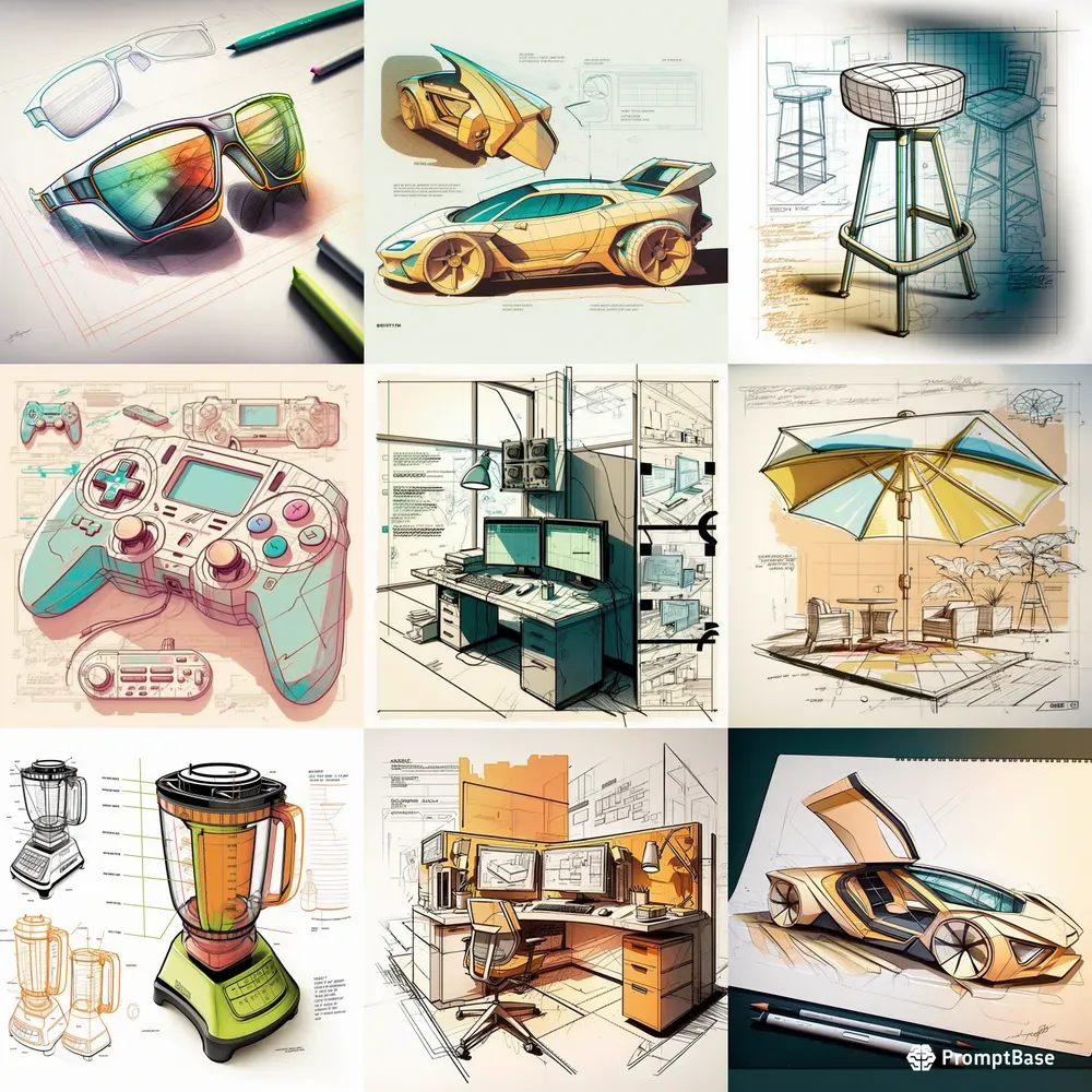 Industrial Design Sketches Midjourney Prompt | PromptBase