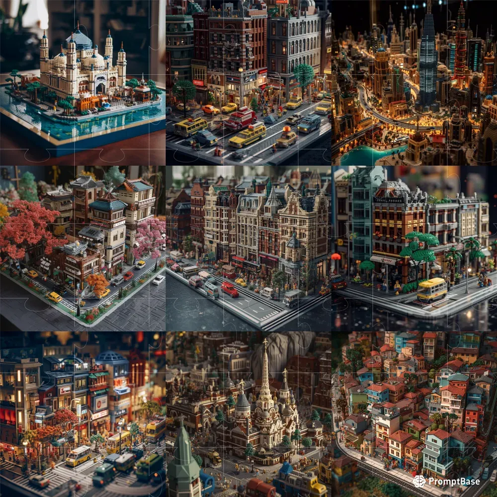 Realistic Miniature Lego Cities Midjourney Prompt | PromptBase