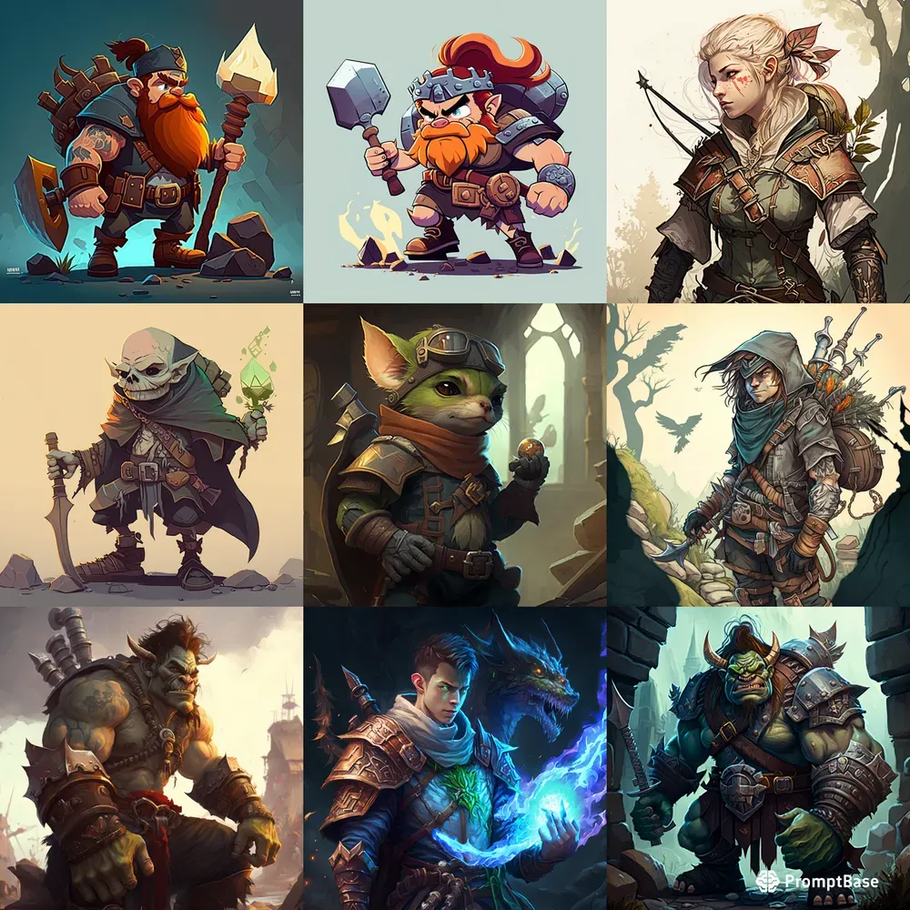 RPG Characters Illustration Packs Midjourney Prompt | PromptBase