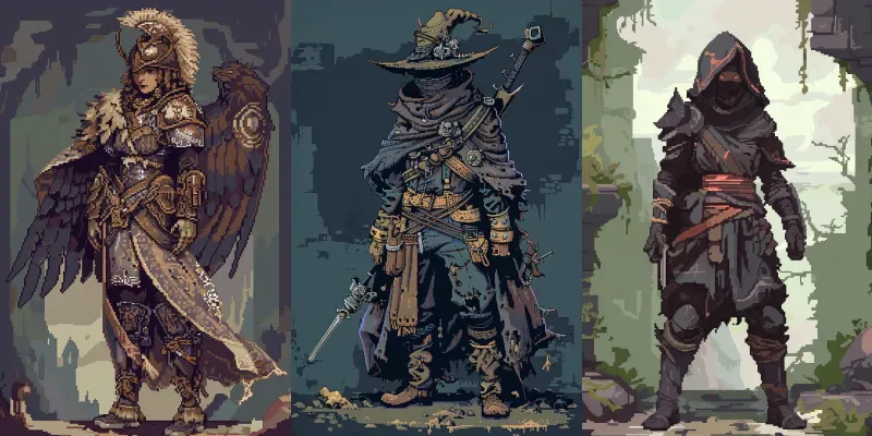 Pixel Odyssey Character Designs Midjourney Prompt | PromptBase