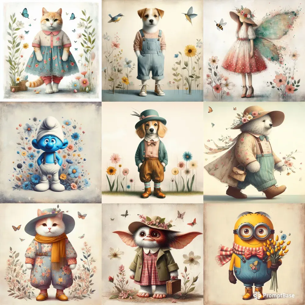 Vintage Spring Themed Characters DALL·E Prompt | PromptBase