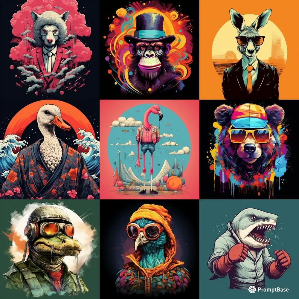 Quirky Synthwave Animal Posters Midjourney Prompt | PromptBase