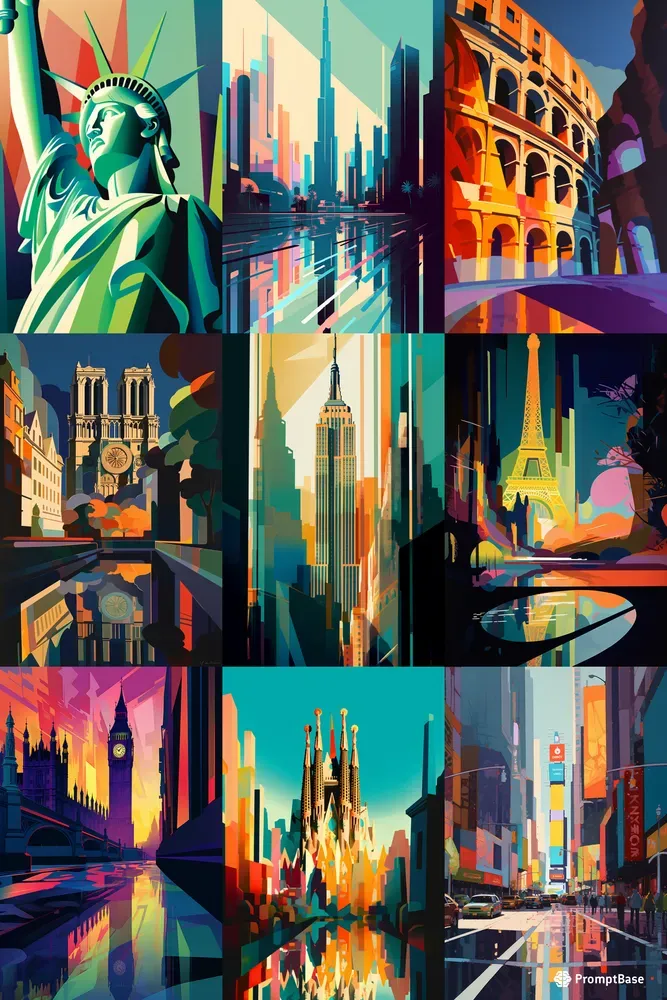 Stylish And Abstract City Landmarks Midjourney Prompt | PromptBase