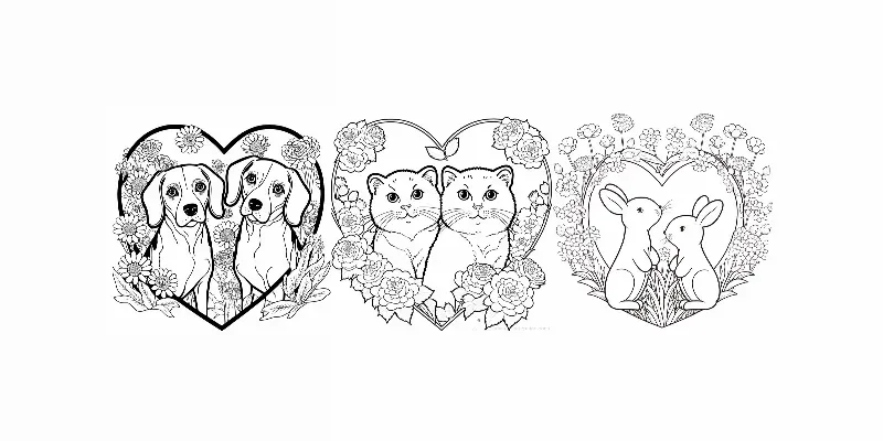 Animal Couple Coloring Pages For Kids Midjourney Prompt | PromptBase