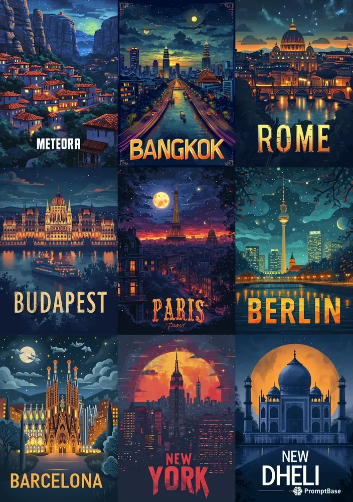 World Cities Posters With Text Midjourney Prompt | PromptBase