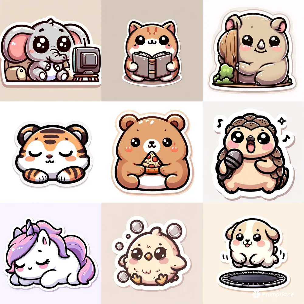 Chubby Kawaii Animal Stickers DALL·E Prompt | PromptBase