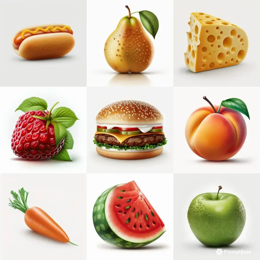 Realistic Food Icons Midjourney Prompt | PromptBase
