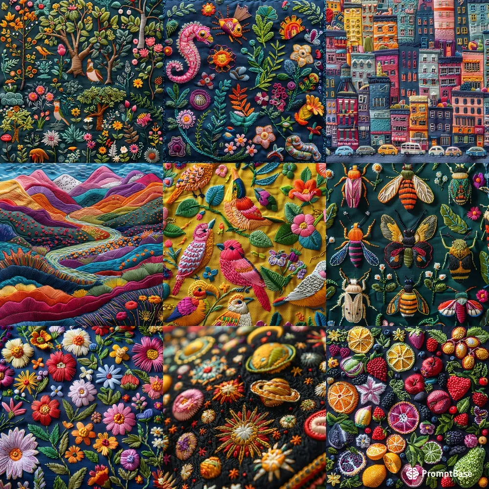 Realistic Embroidery Design Patterns Midjourney Prompt | PromptBase