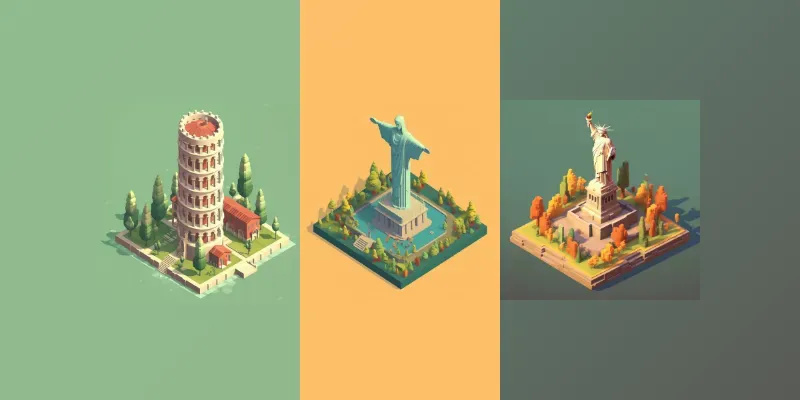 Isometric Landmarks Midjourney Prompt | PromptBase
