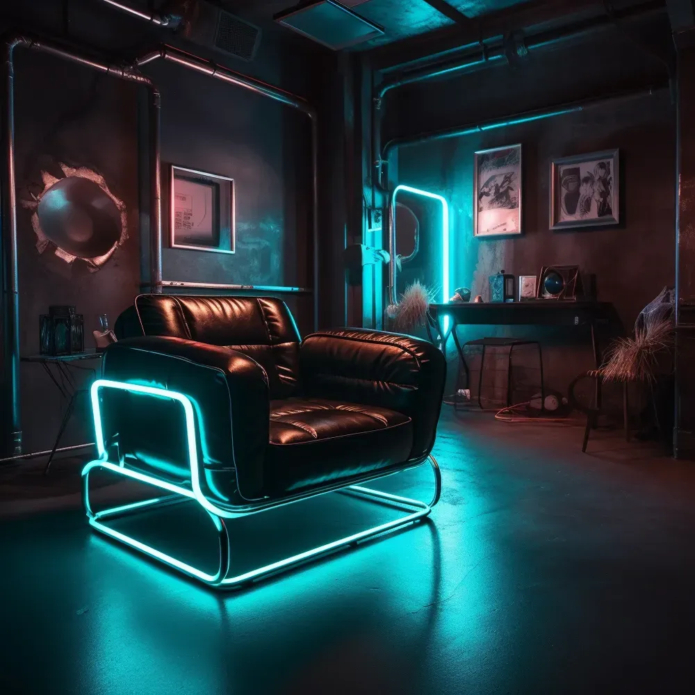 Cyberpunk Furniture Photographs Midjourney Prompt | PromptBase