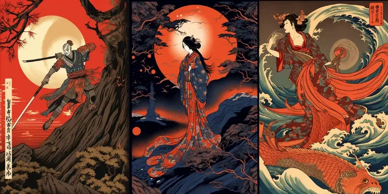 Ukiyoe Japan Hero Posters Midjourney Prompt | PromptBase