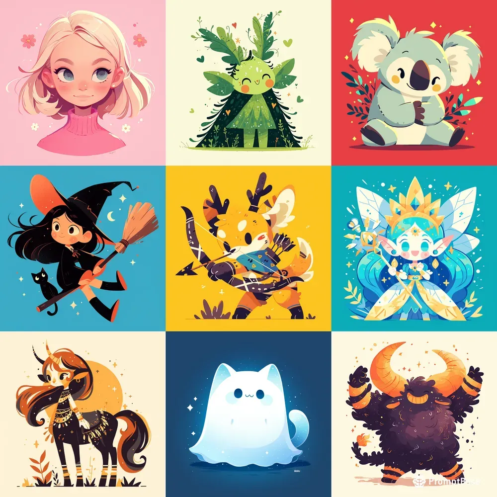 Adorable Vector Character Designs Midjourney Prompt | PromptBase