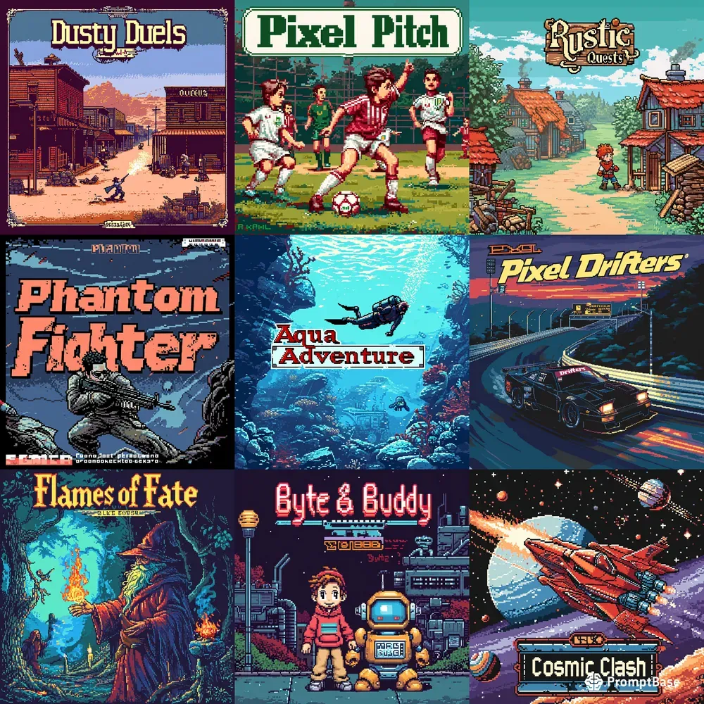 2D Pixel Art Game Cover Art With Text Midjourney Prompt | PromptBase