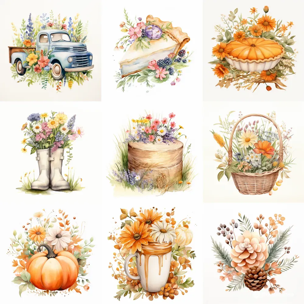 Fall Harvest Clipart Illustrations Midjourney Prompt | PromptBase