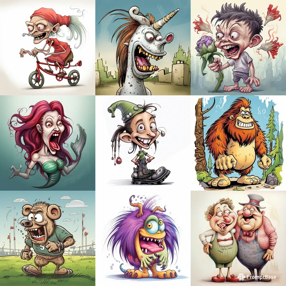 Wild Whimsy Cartoon Caricatures Midjourney Prompt | PromptBase