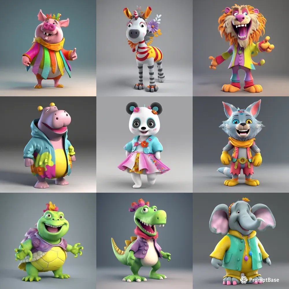 Playful 3D Animal Characters Midjourney Prompt | PromptBase