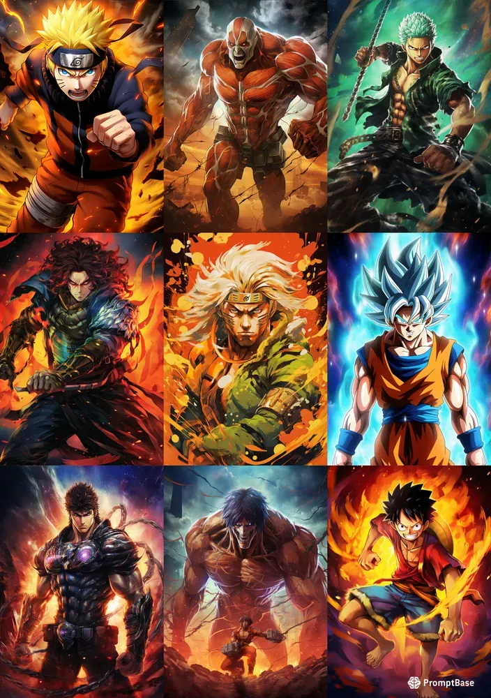 Strong Anime Characters Posters Designs Midjourney Prompt | PromptBase