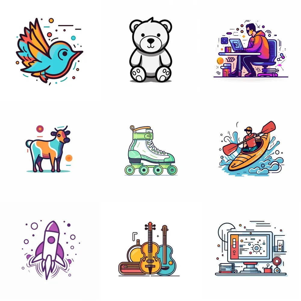 Black Outline Vector Illustration Icons Midjourney Prompt | PromptBase