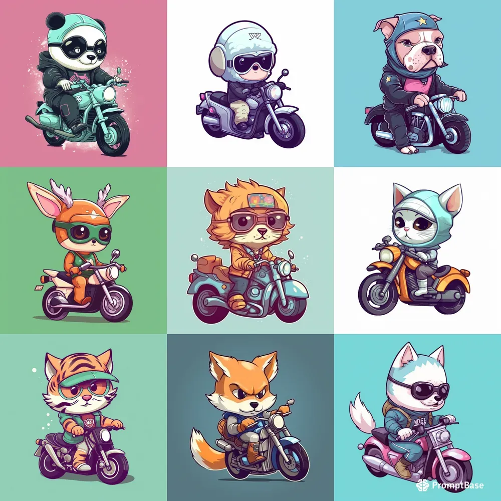 Cute Biker Animals Midjourney Prompt | PromptBase
