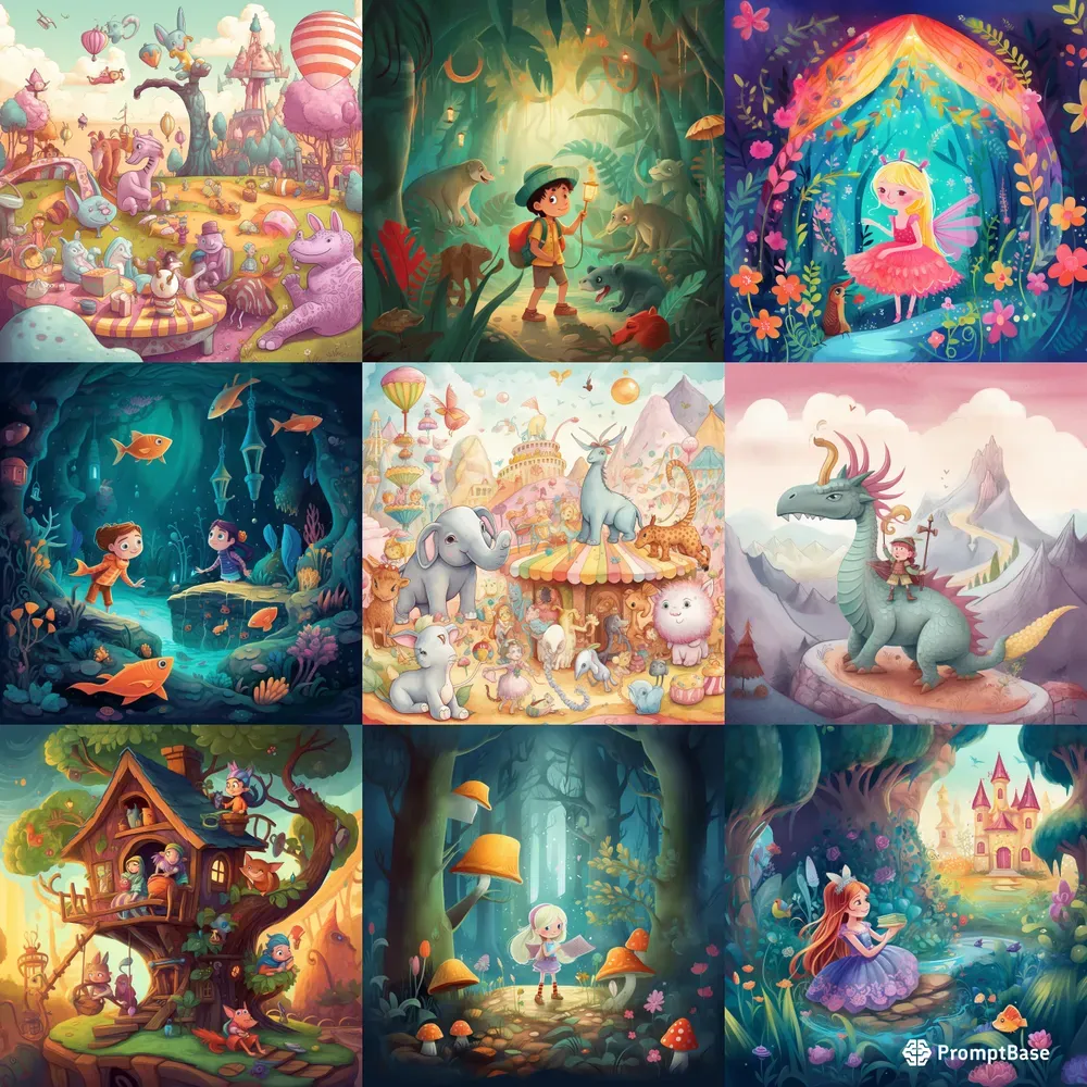 Whimsical Childrens Book Illustrations Midjourney Prompt | PromptBase