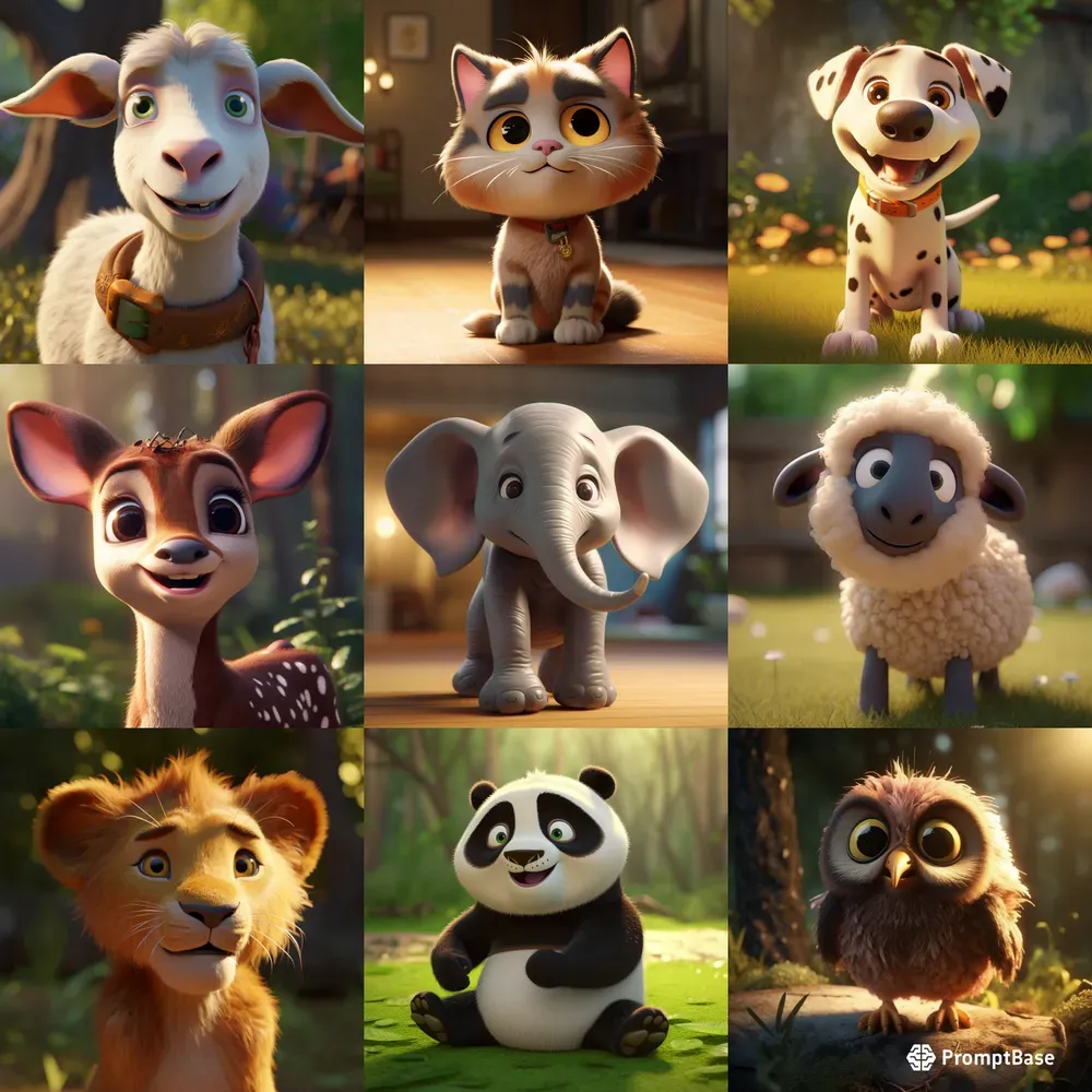 Pixar Animal Illustrations Midjourney Prompt | PromptBase