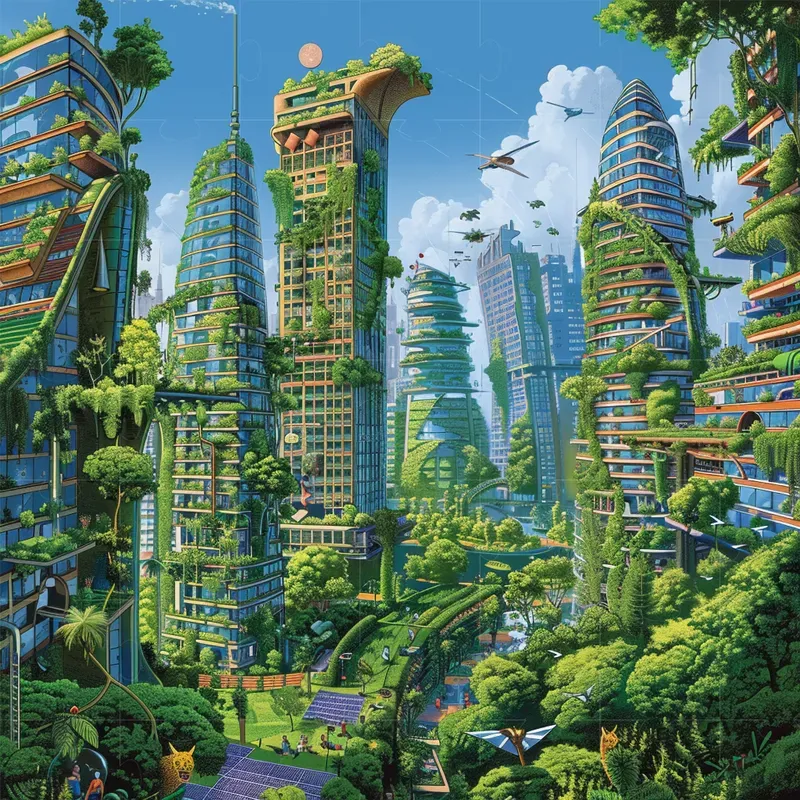 Solarpunk Futurist Cities Architecture Midjourney Prompt | PromptBase