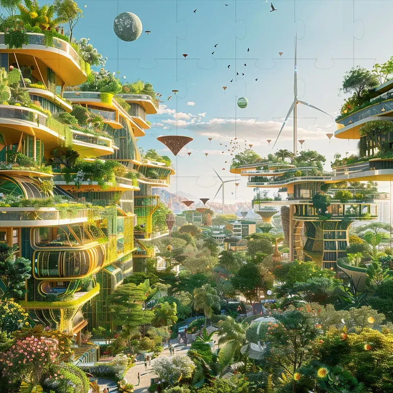 Solarpunk Futurist Cities Architecture Midjourney Prompt | PromptBase