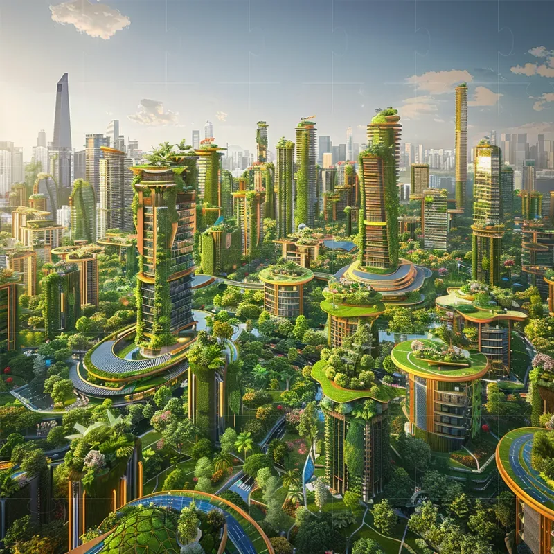 Solarpunk Futurist Cities Architecture Midjourney Prompt | PromptBase