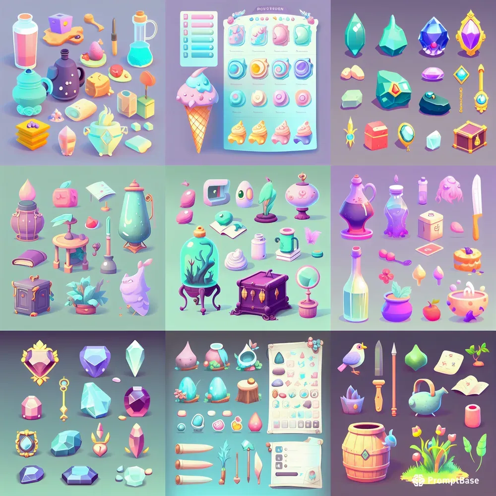 Cartoon Game Asset Designs Midjourney Prompt | PromptBase