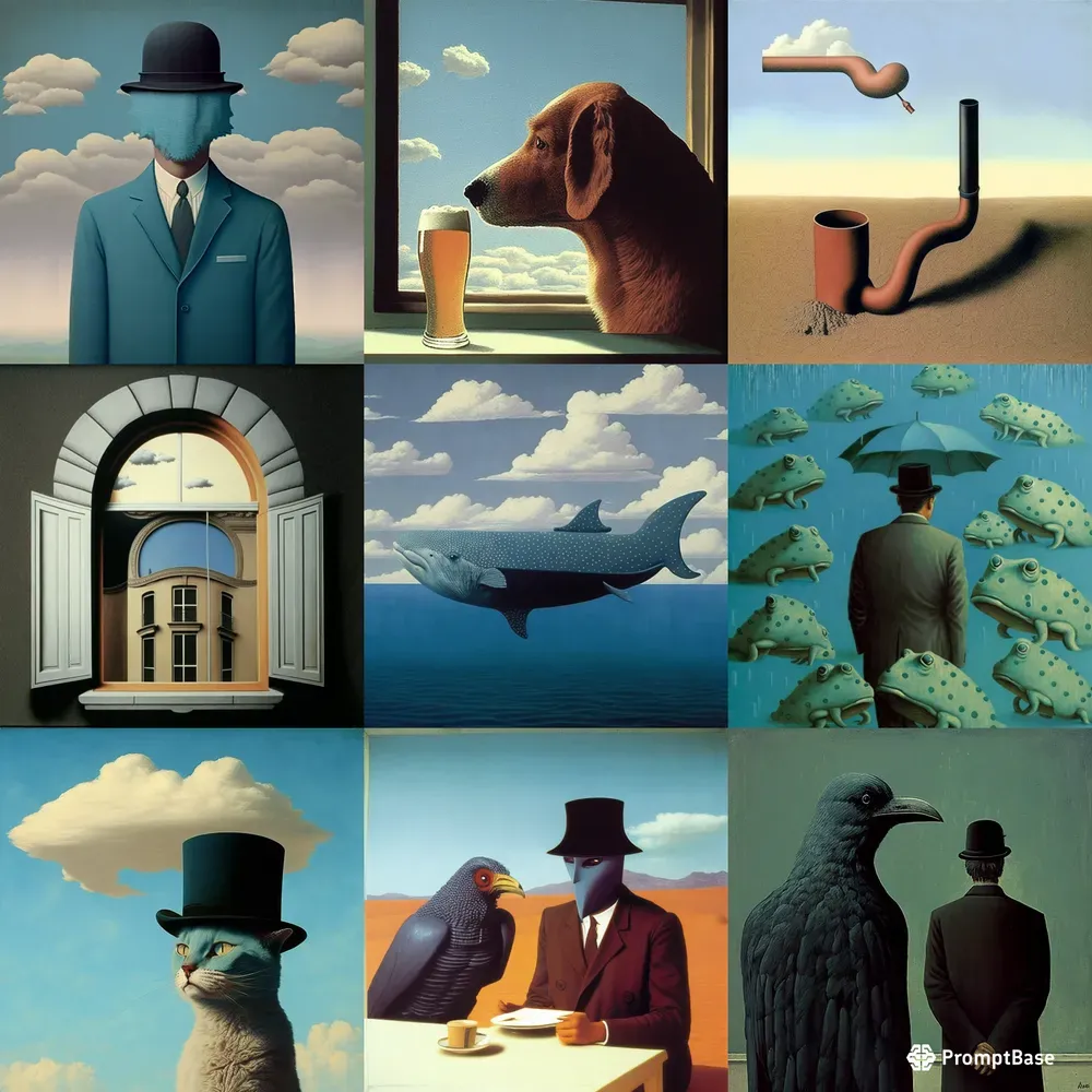 Magritte Style Midjourney Prompt | PromptBase