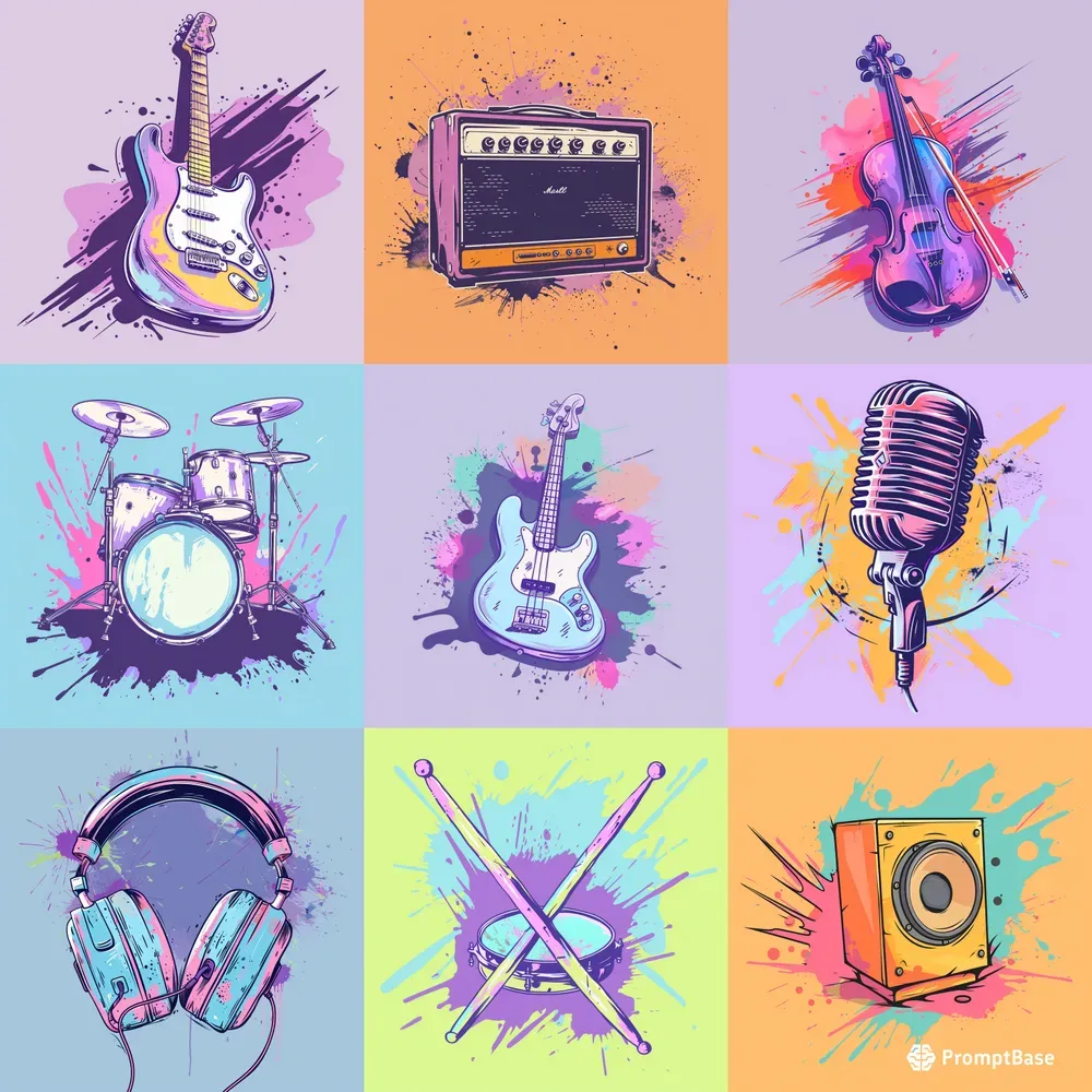 Vibrant Music Items Logos Midjourney Prompt | PromptBase