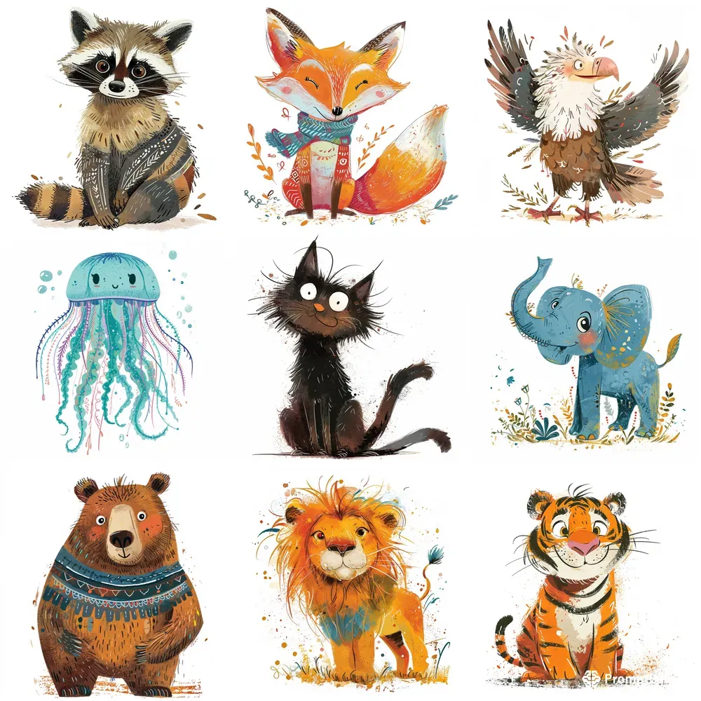 Whimsical Animal Characters For Kids Midjourney Prompt | PromptBase