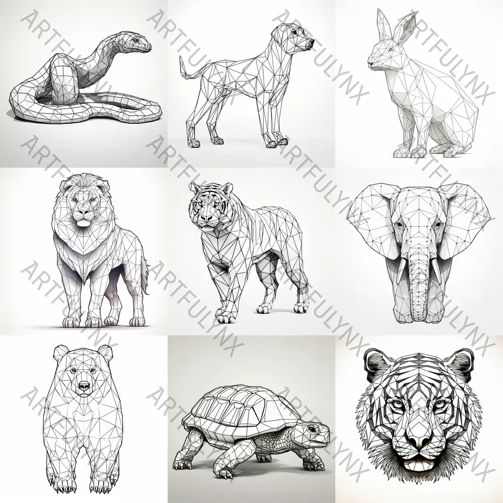 Geometric Line Animal Drawings Midjourney Prompt | PromptBase