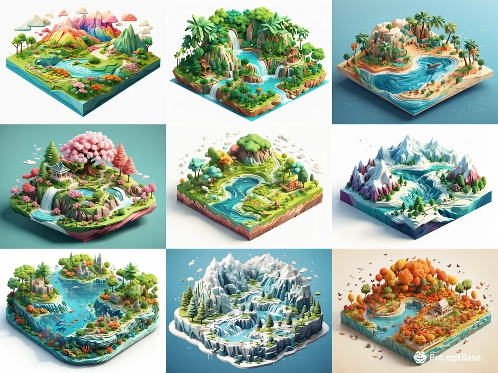3D Isometric Islands In Seasons Leonardo Ai Prompt | PromptBase