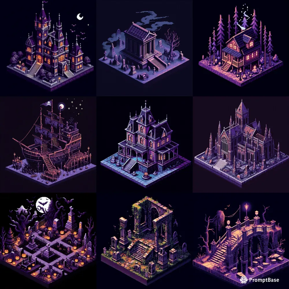 Pixel Art Isometric Halloween Buildings DALL·E Prompt | PromptBase