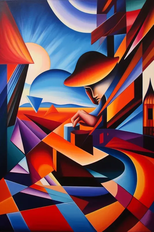 Geometric Surrealism Painting Scenes Midjourney Prompt | PromptBase