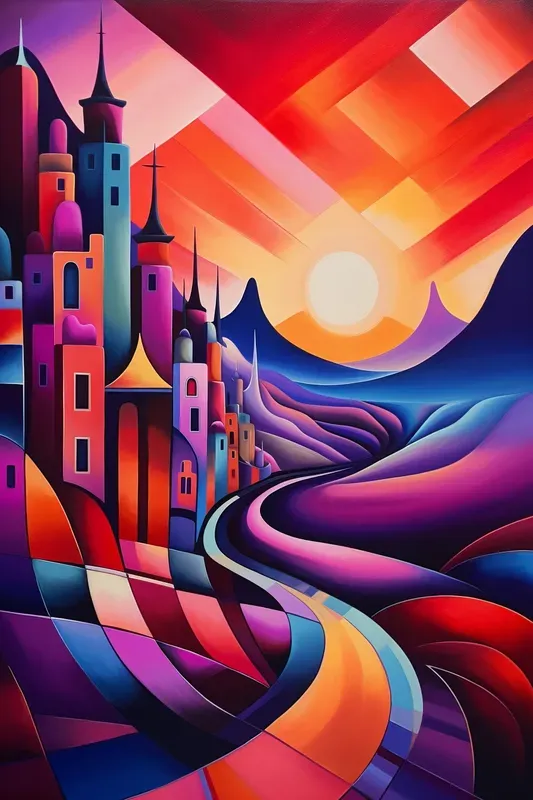 Geometric Surrealism Painting Scenes Midjourney Prompt | PromptBase