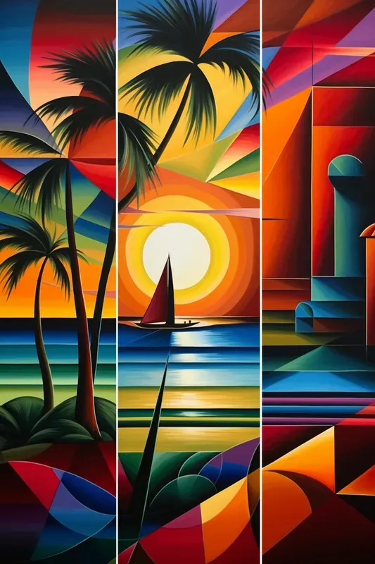 Geometric Surrealism Painting Scenes Midjourney Prompt | PromptBase