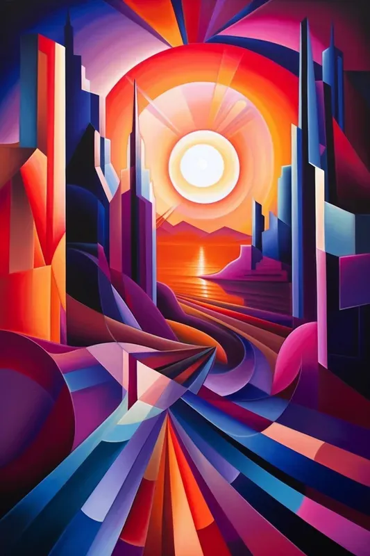 Geometric Surrealism Painting Scenes Midjourney Prompt | PromptBase