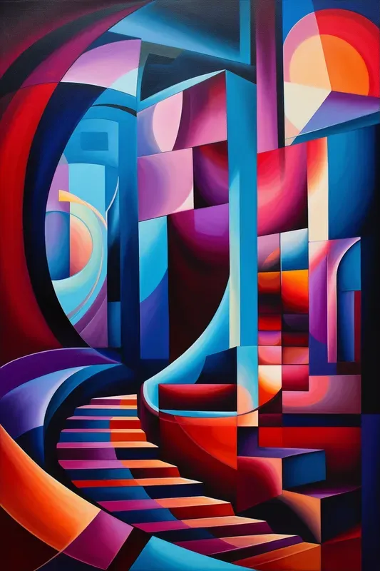 Geometric Surrealism Painting Scenes Midjourney Prompt | PromptBase