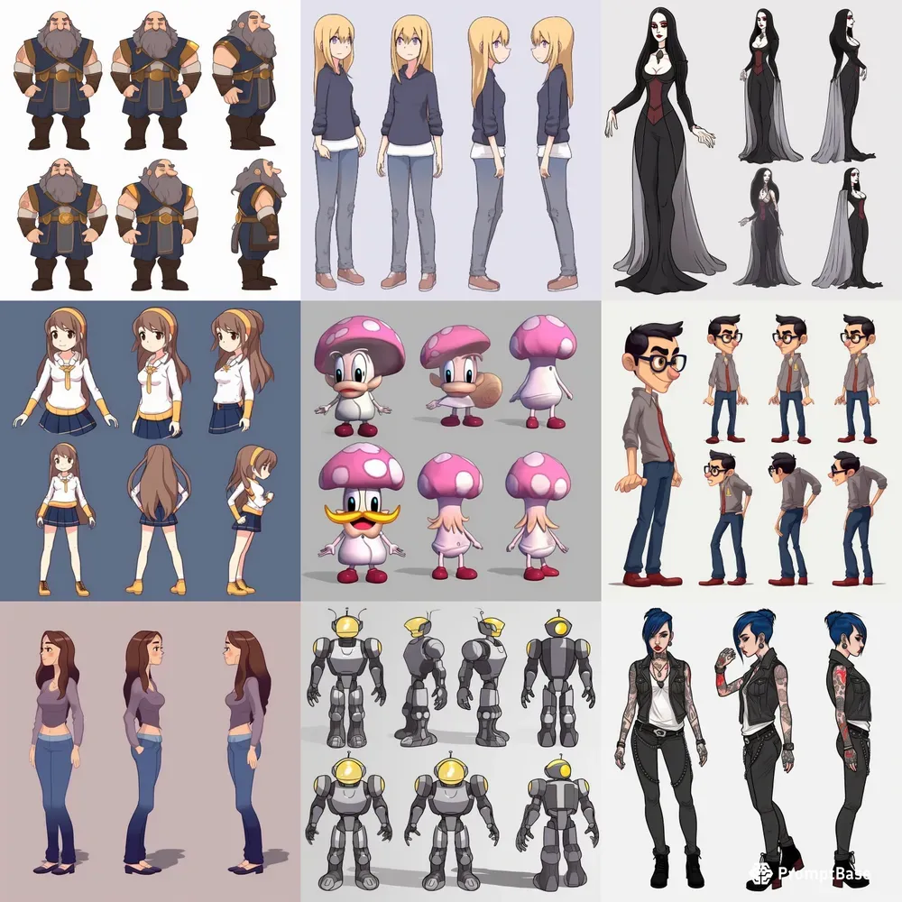 Stunning Character Design Sheets Midjourney Prompt | PromptBase