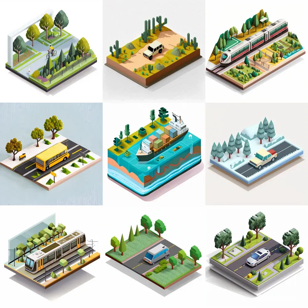 Stylized Isometric Transportation Illustrations Midjourney Prompt ...