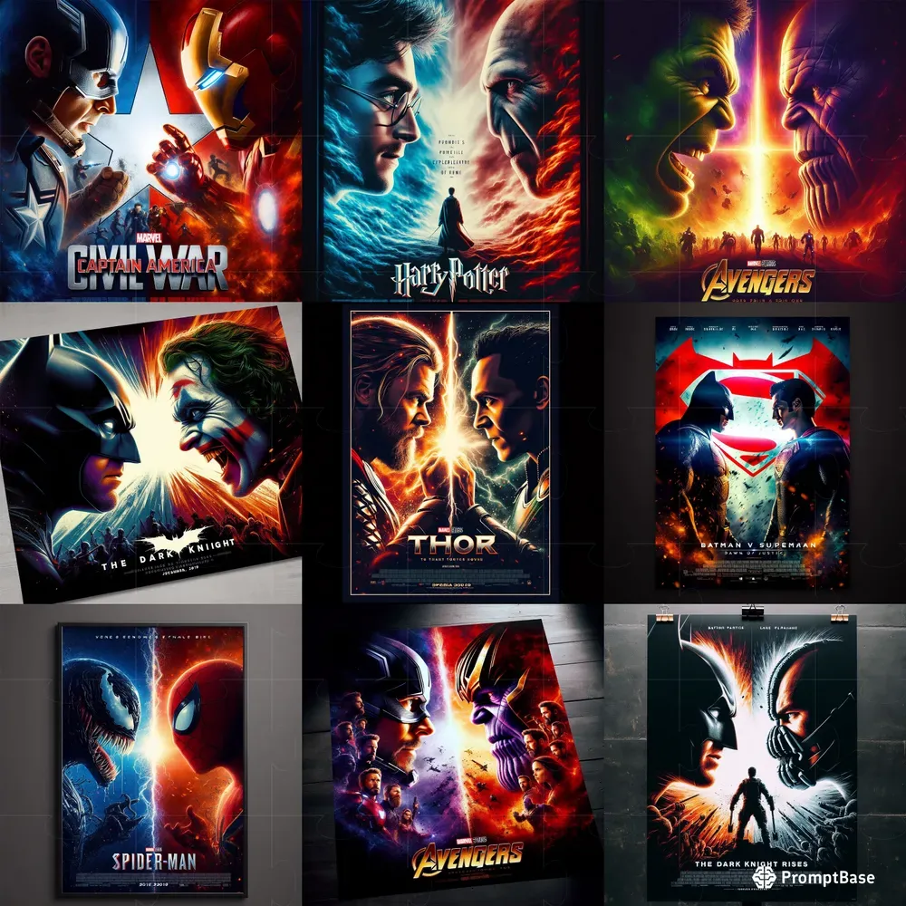 Hero Vs Villain Movie Posters DALL·E Prompt | PromptBase